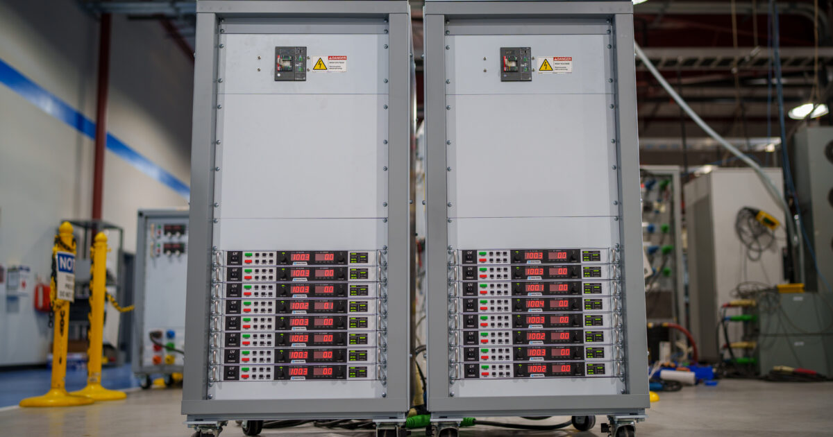 Sixteen 10 kW Power Supplies Integrated with High-Power DC Output Plug ...